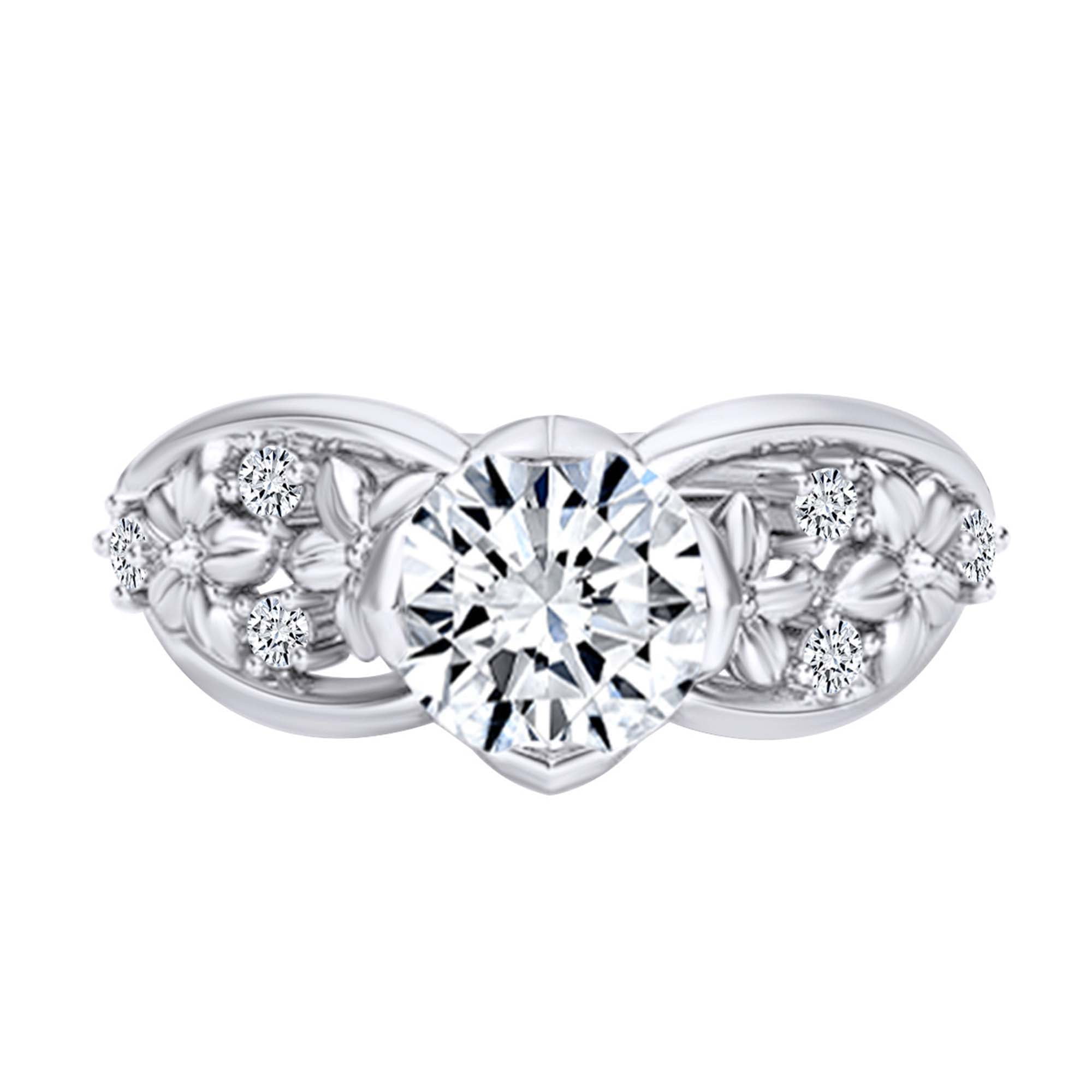 AFFY 1.10 Carat(Cttw) Round Moissanite & Natural Diamond Flower ...