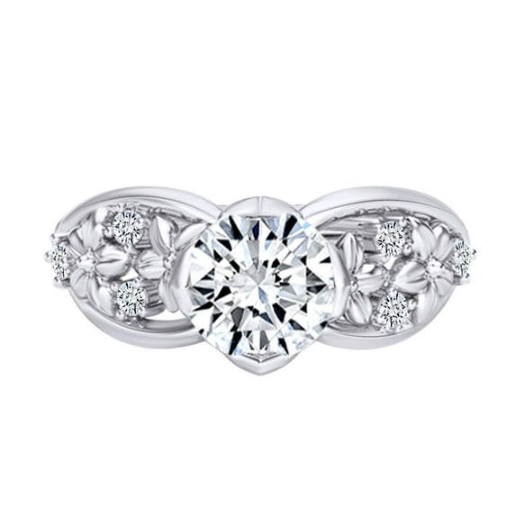 AFFY 1.10 Carat(Cttw) Round Moissanite & Natural Diamond Flower ...