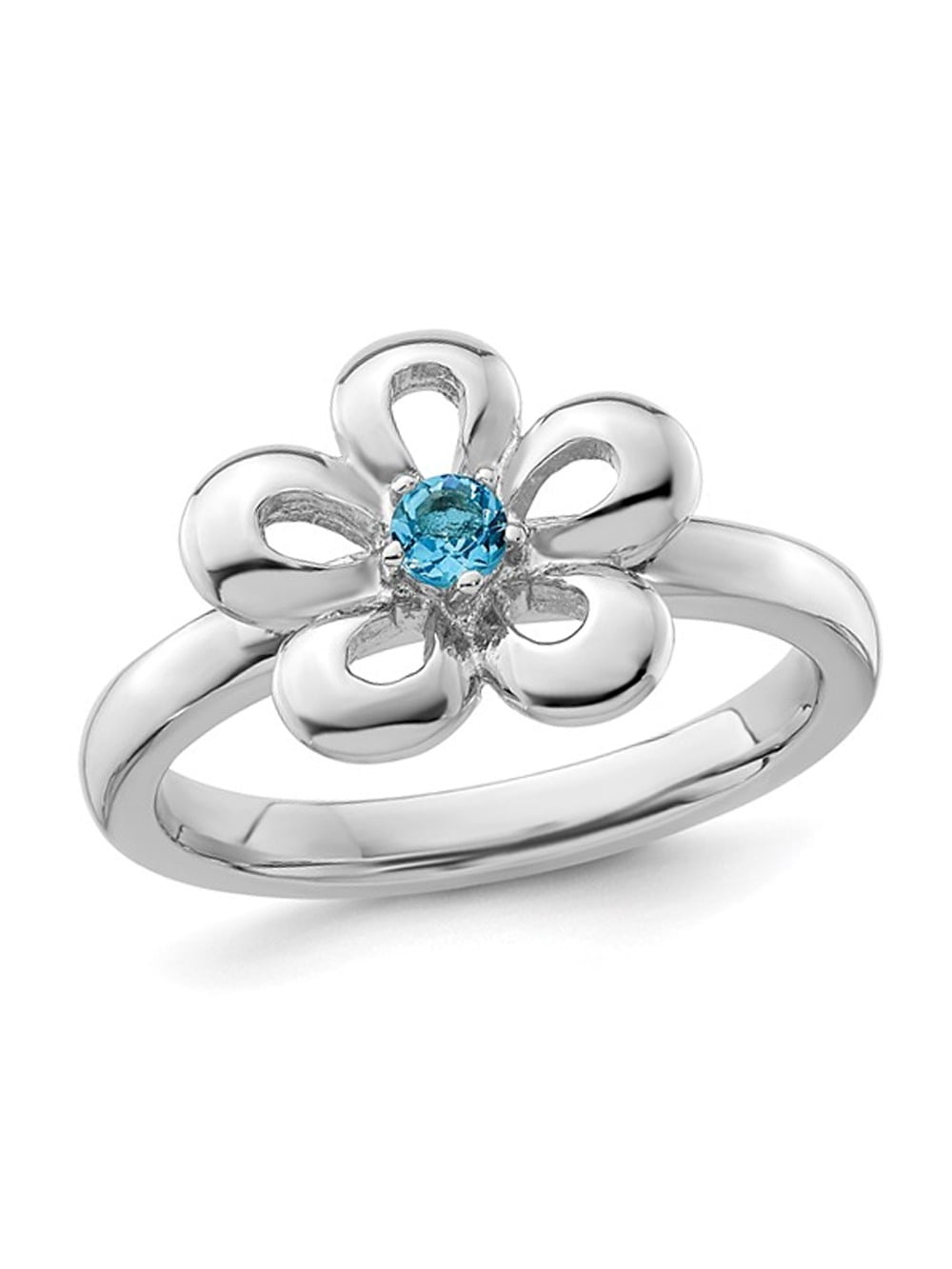 Gem & Harmony 1/10 Carat (Ctw) Blue Topaz Flower Ring in Sterling ...
