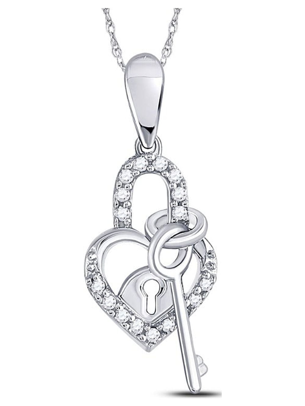 1/10 Carat (Ctw I2-I3) Diamond Heart Lock Key Pendant Necklace in 10K ...