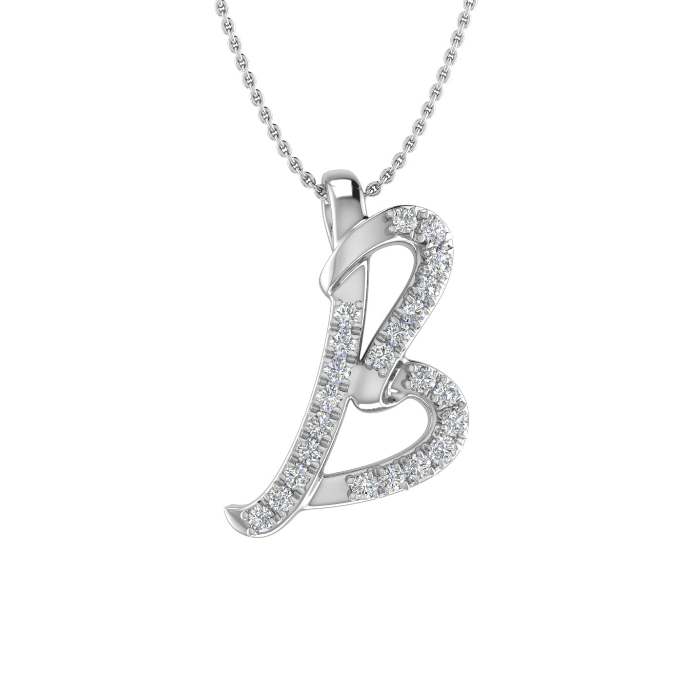 1/10 Carat Diamond Initial B Letter Pendant Necklace in 14K White Gold ...