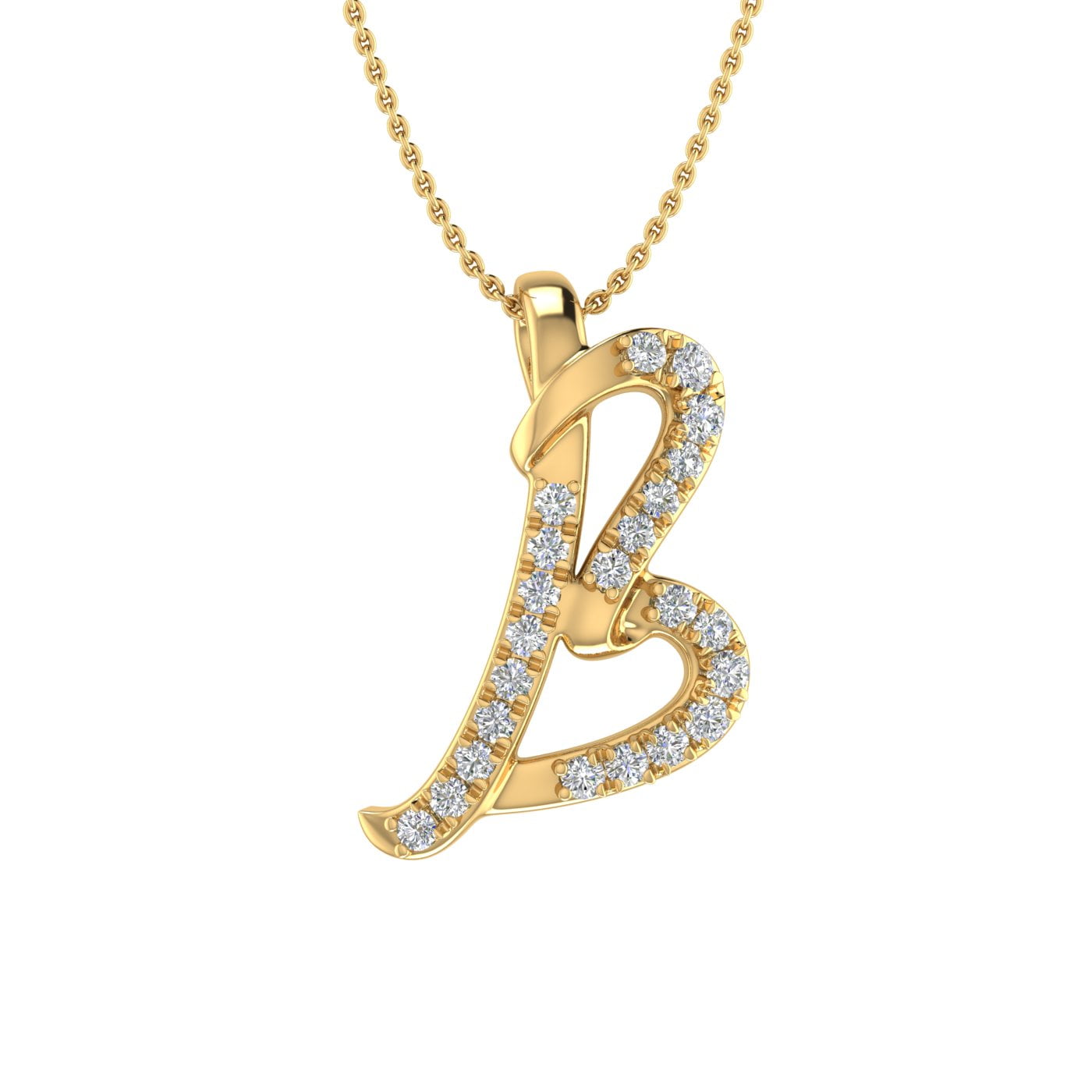 1/10 Carat Diamond Initial B Letter Pendant Necklace in 14K Yellow Gold ...