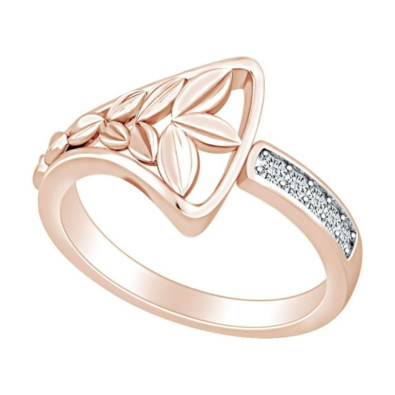 AFFY 1/10 Carat Round White Natural Diamond Leaf Engagement Ring 14k ...