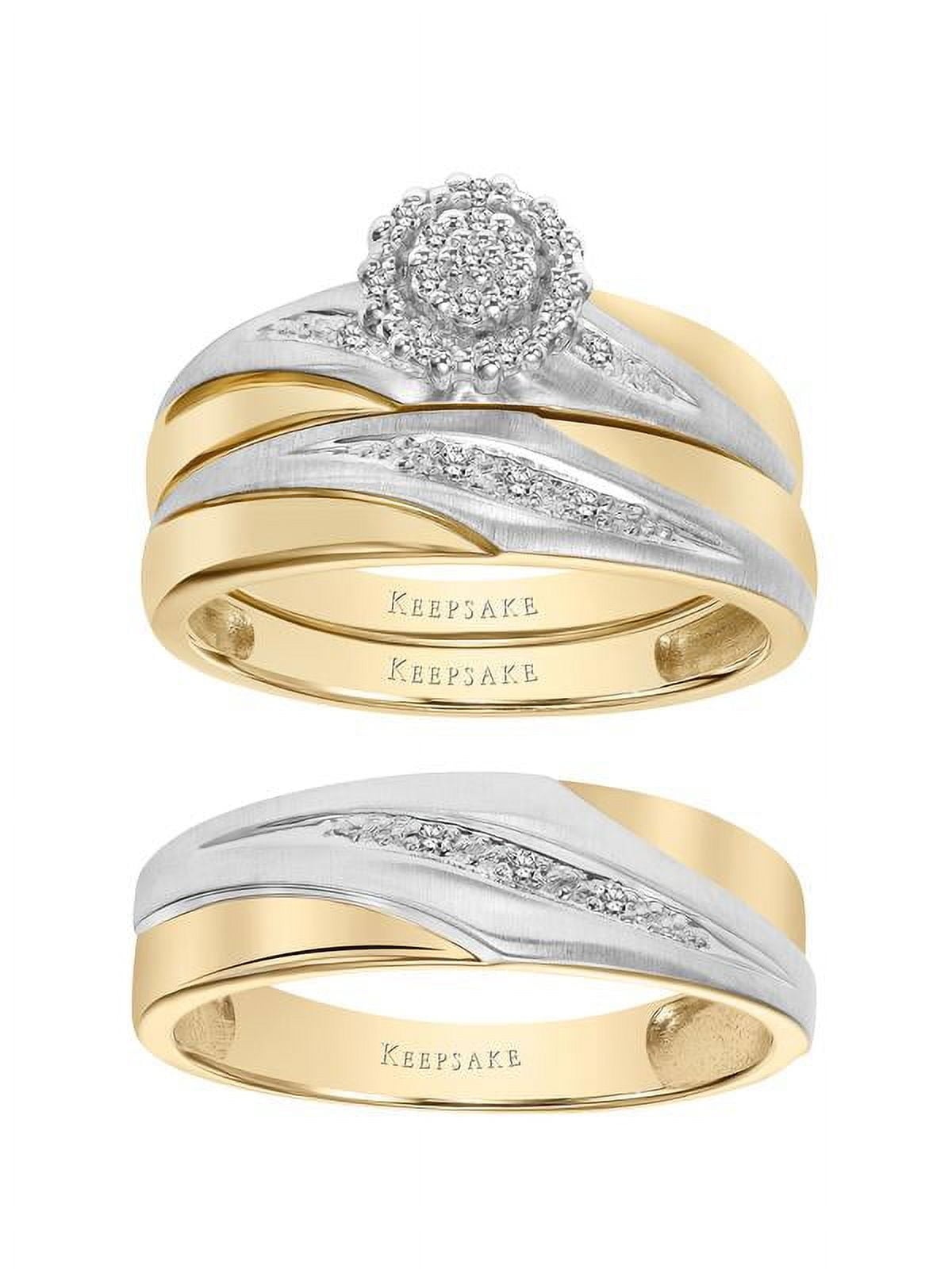 1/10 Carat T.W. Diamond 10KT Two-Tone Gold Women's & Men's Trio Wedding ...