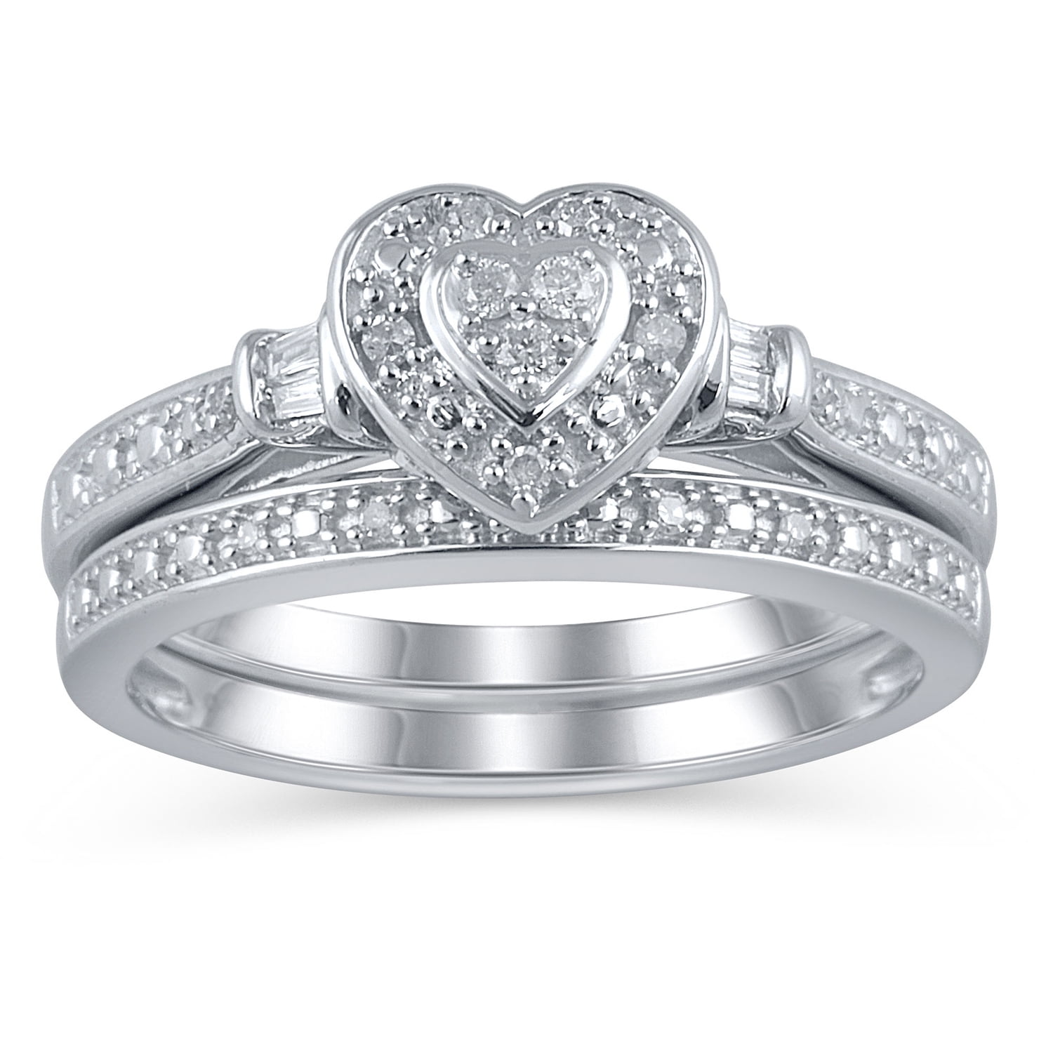 1/10 Carat T.W. Sterling Silver Heart Bridal Set - Walmart.com