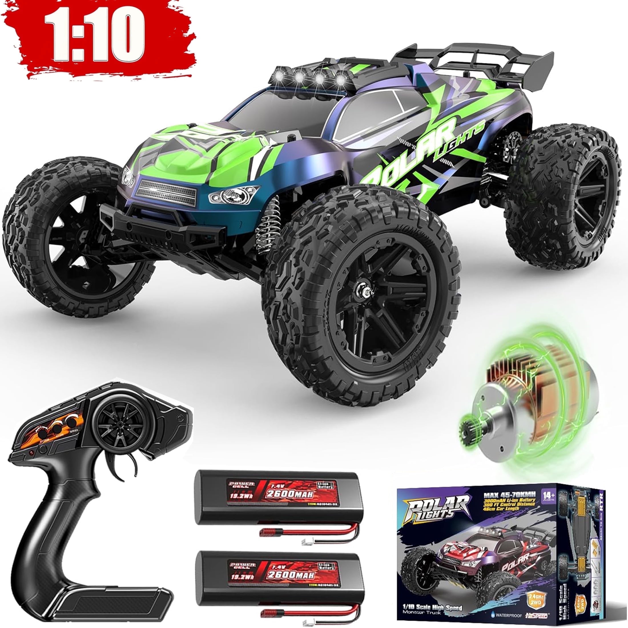 1:10 Large Rc Cars,18-Inch Remote Control Car Trucks with Lights,45+KM ...