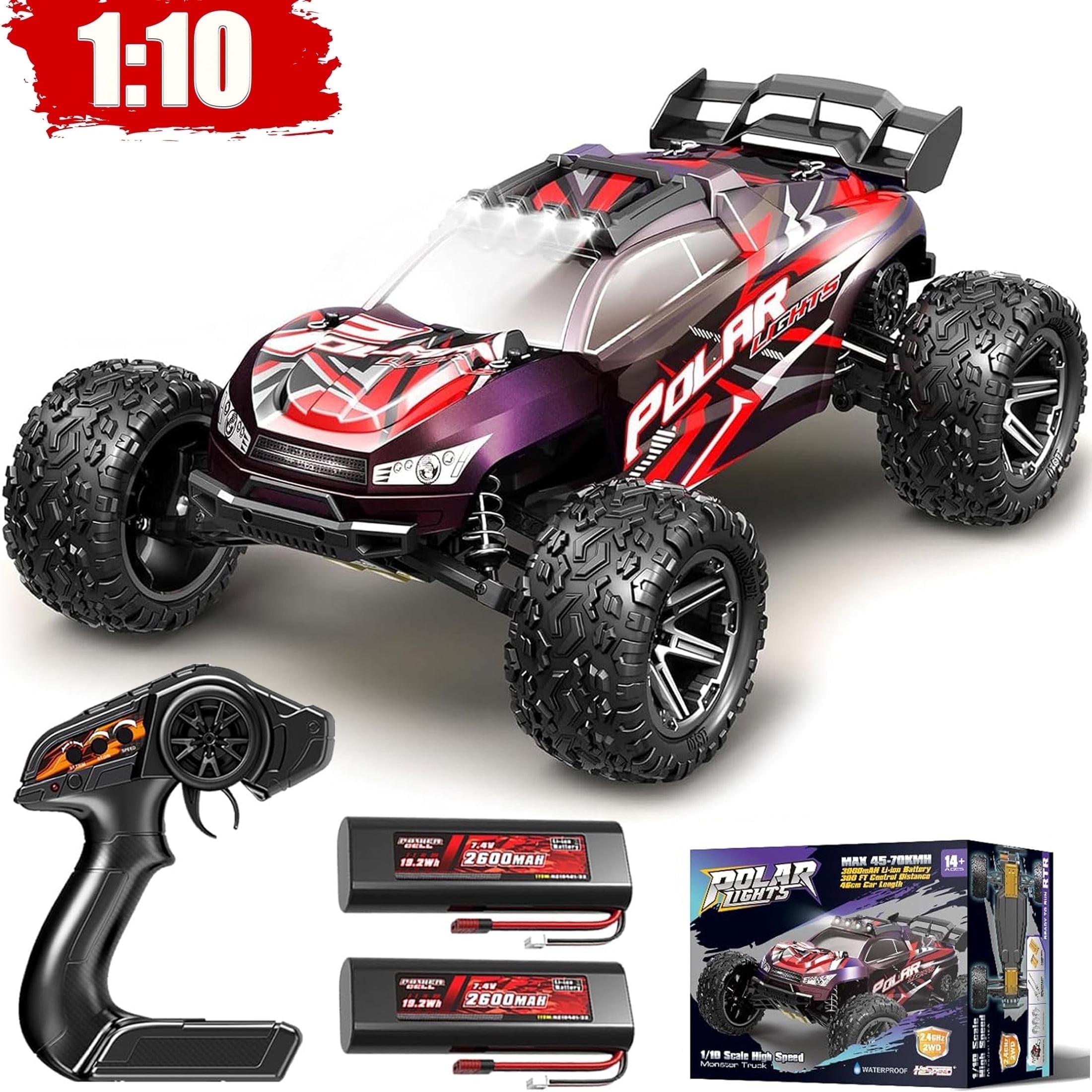 1:10 Large Rc Cars,18-Inch Remote Control Car Trucks with Lights,45+KM ...