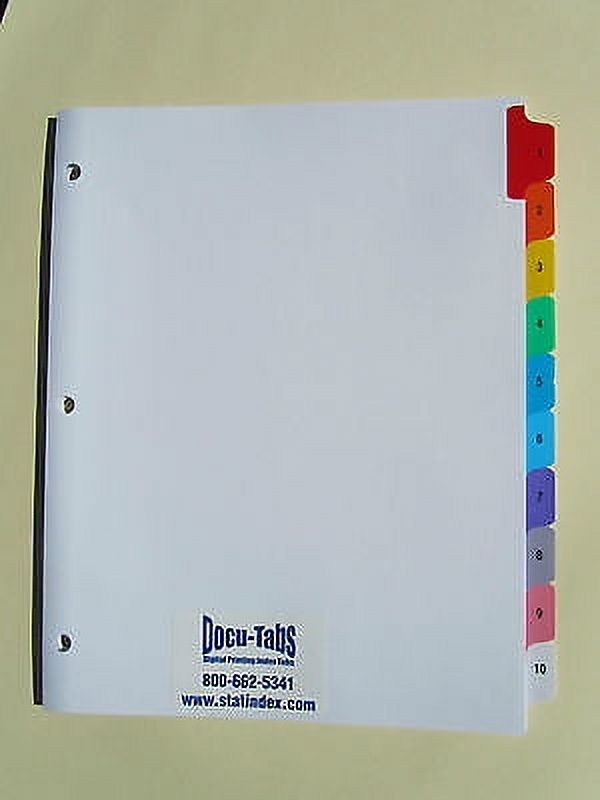 # 1-10 Numbered index tab, 30 SETS 3 hole punched Colored laminated ...