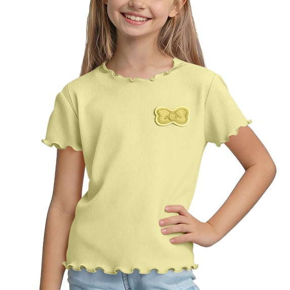 1-10 Years Girls Lightweight Ice Silk Short Sleeve Shirt Classic Round ...