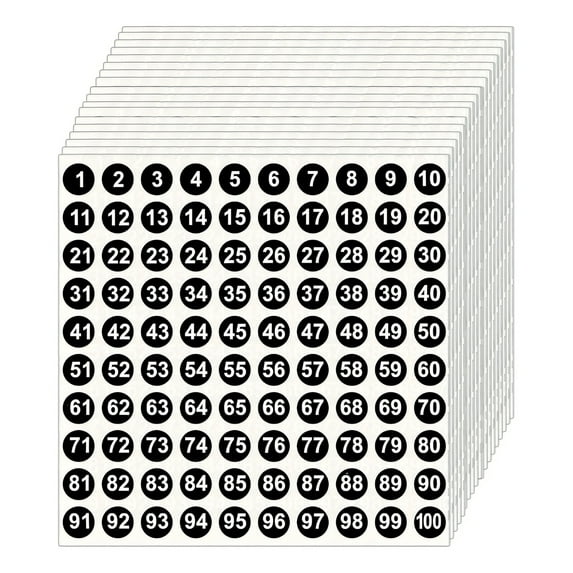 1-100 Number Stickers, 10mm Adhesive Labels, 25 Sheets in Black Color ...