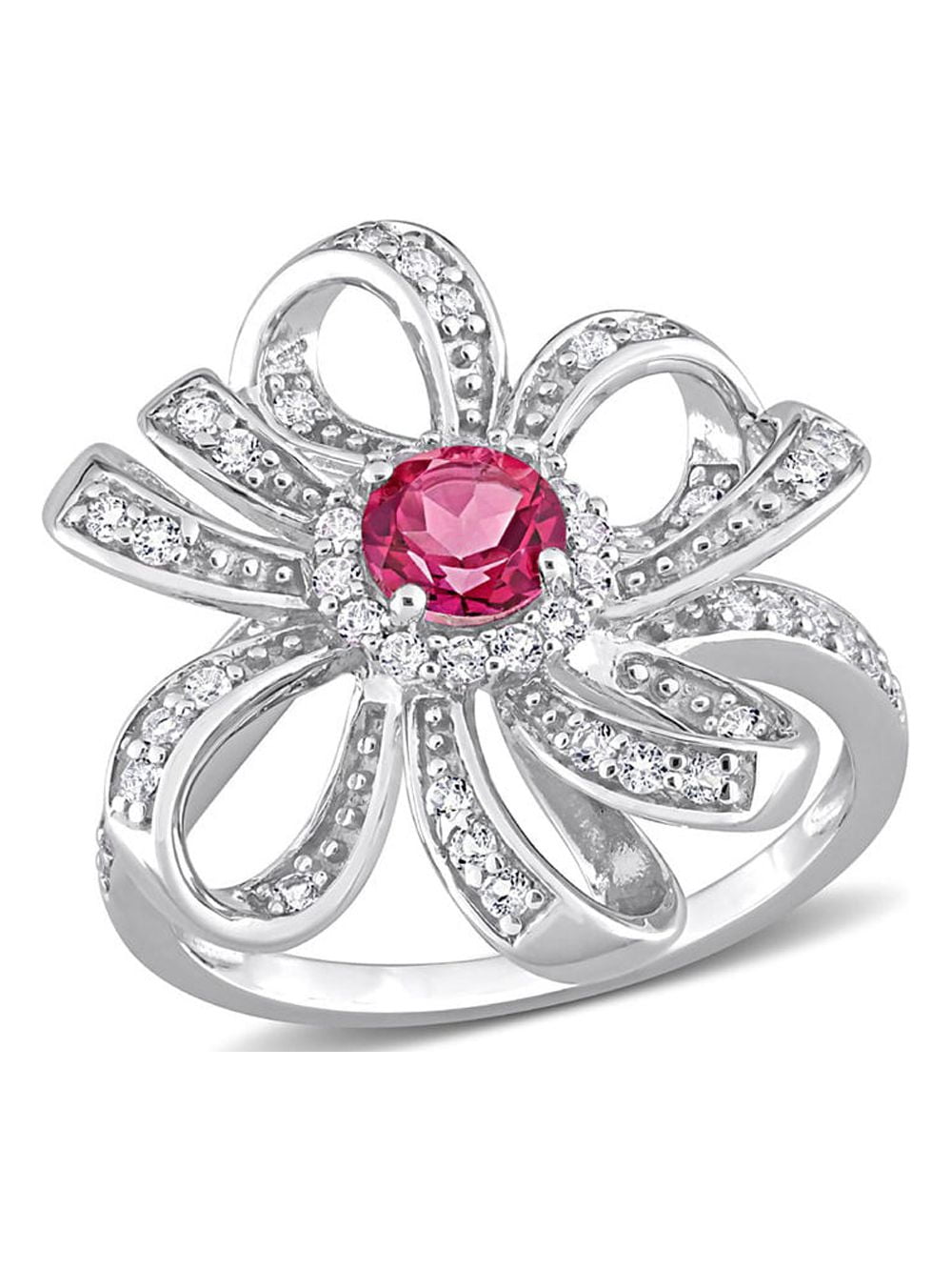 1.10Carat (Ctw) Pink and White Topaz Flower Ring in Sterling Silver ...