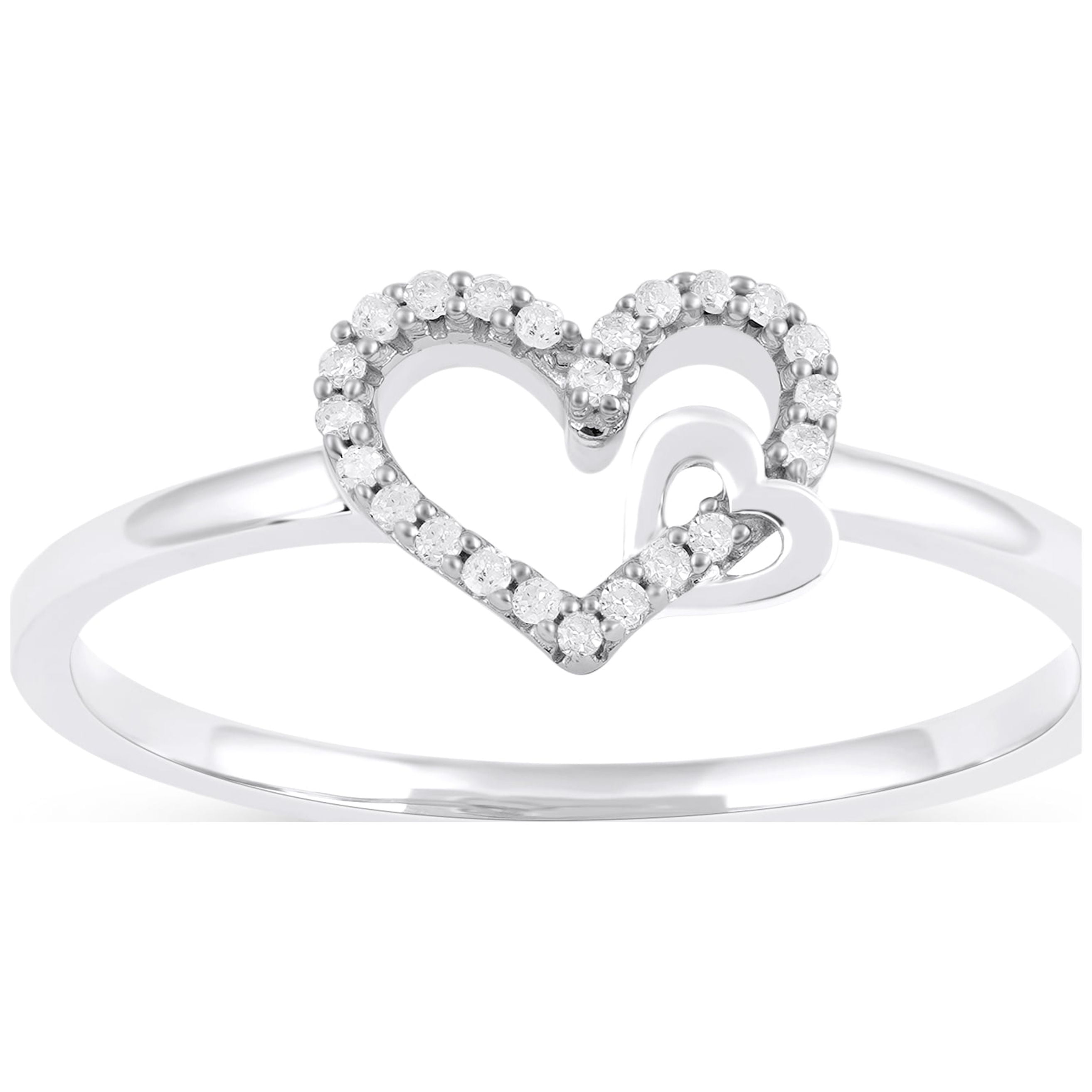 1/10Ct TDW Diamond 10k White Gold Open Heart Dous Fashion Ring ...