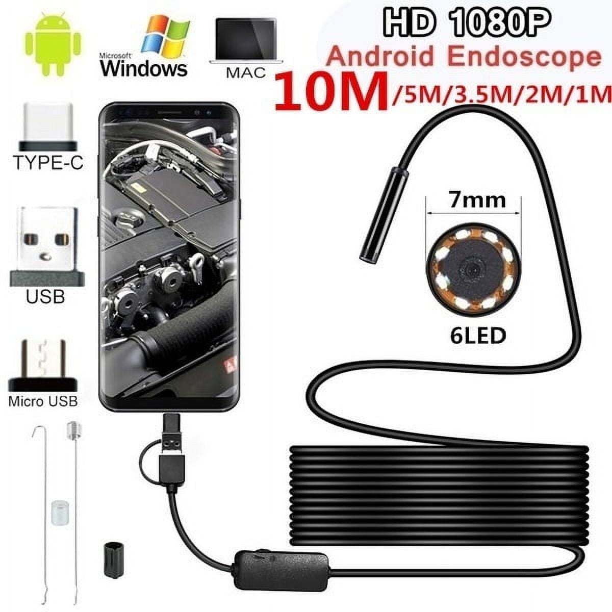 1-10M Endoscope 7mm 6LED Endoscope Waterproof Borescope Inspection ...