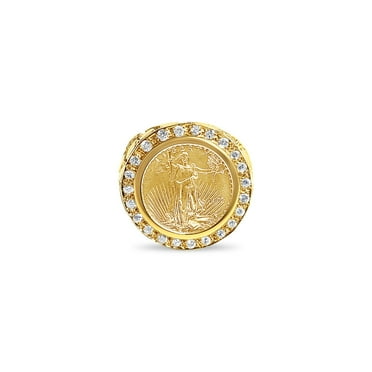 22K Fine Gold Lady Liberty Coin Ring w/ Diamond Halo .66cttw 14k Yellow ...