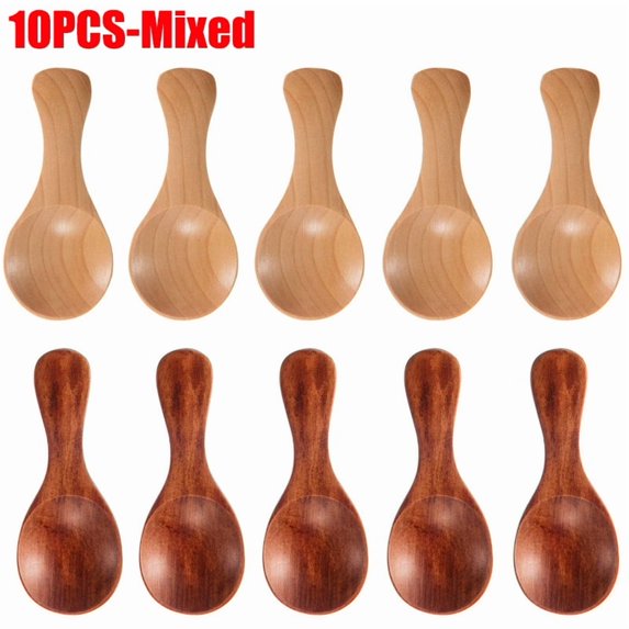 1-10PCS Mini Natural Wooden Spoons Scoop Tea Honey Coffee Condiment ...