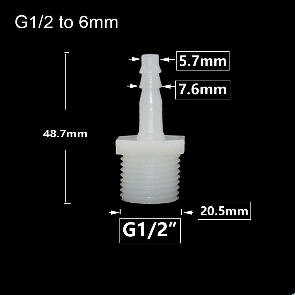 1/10Pcs Pipe Fittings ID Plastic Hose Connector 1/2 Inch Thread To Barb 4/6/8/10/12/14/16/18 ...