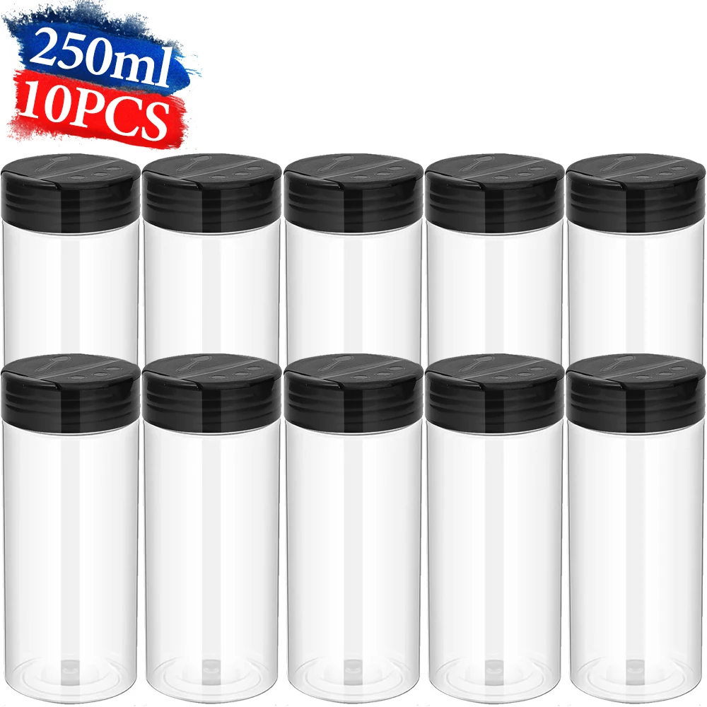 1-10x Clear Plastic Spice Jar with Shaker Lids Home Kitchen Seasoning ...