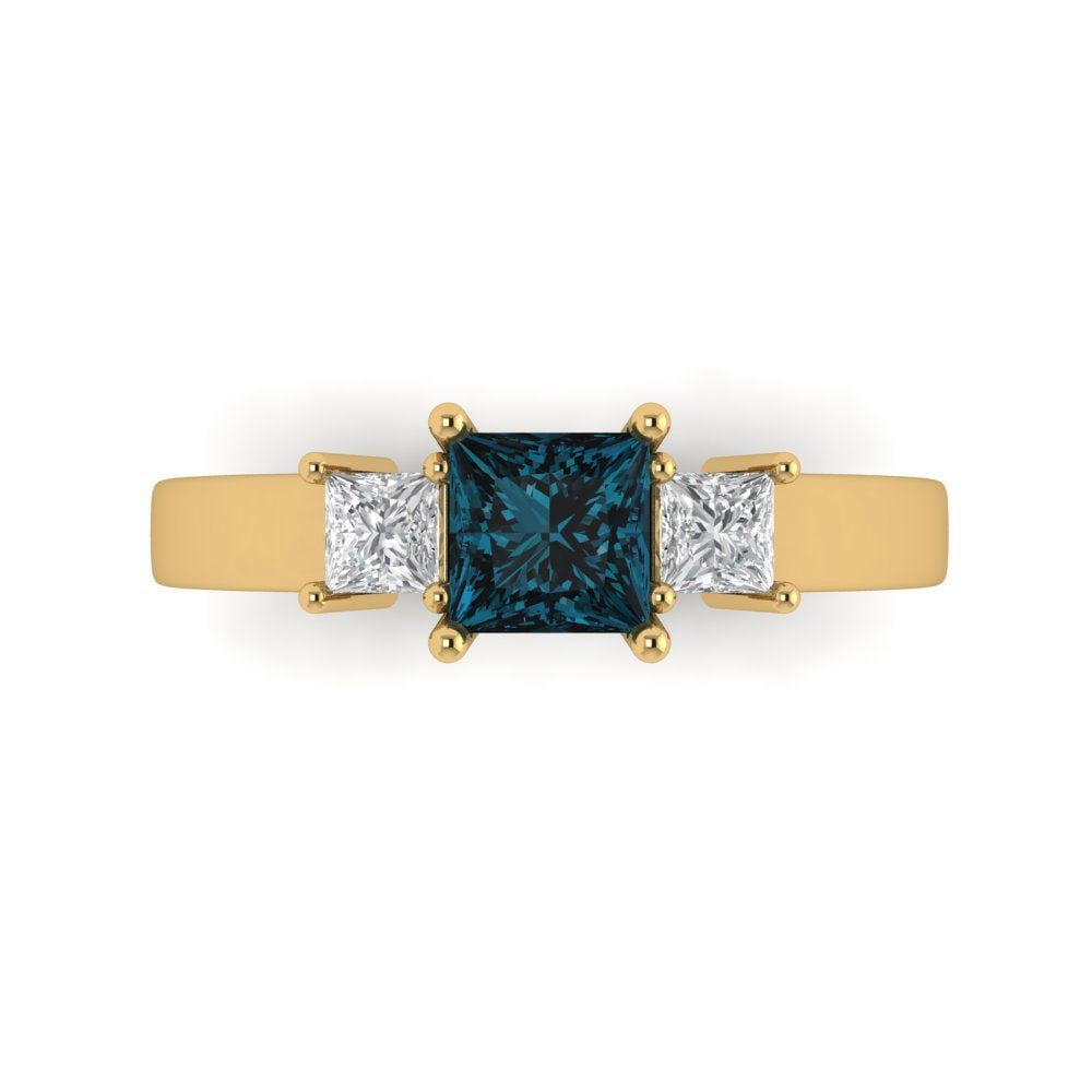 1.11ct Princess Cut Blue Natural London Blue Topaz 18k Yellow Gold ...