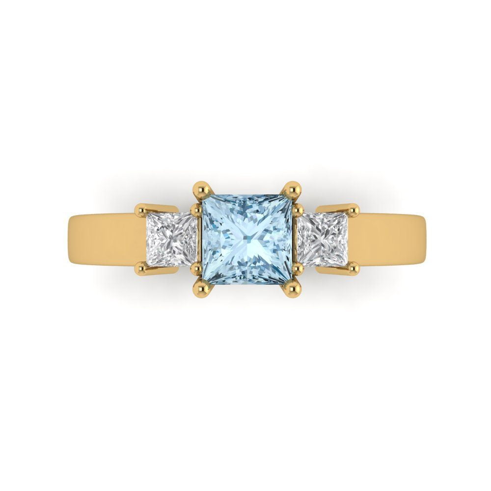 1.11ct Princess Cut Blue Natural Sky Blue Topaz 14k Yellow Gold ...