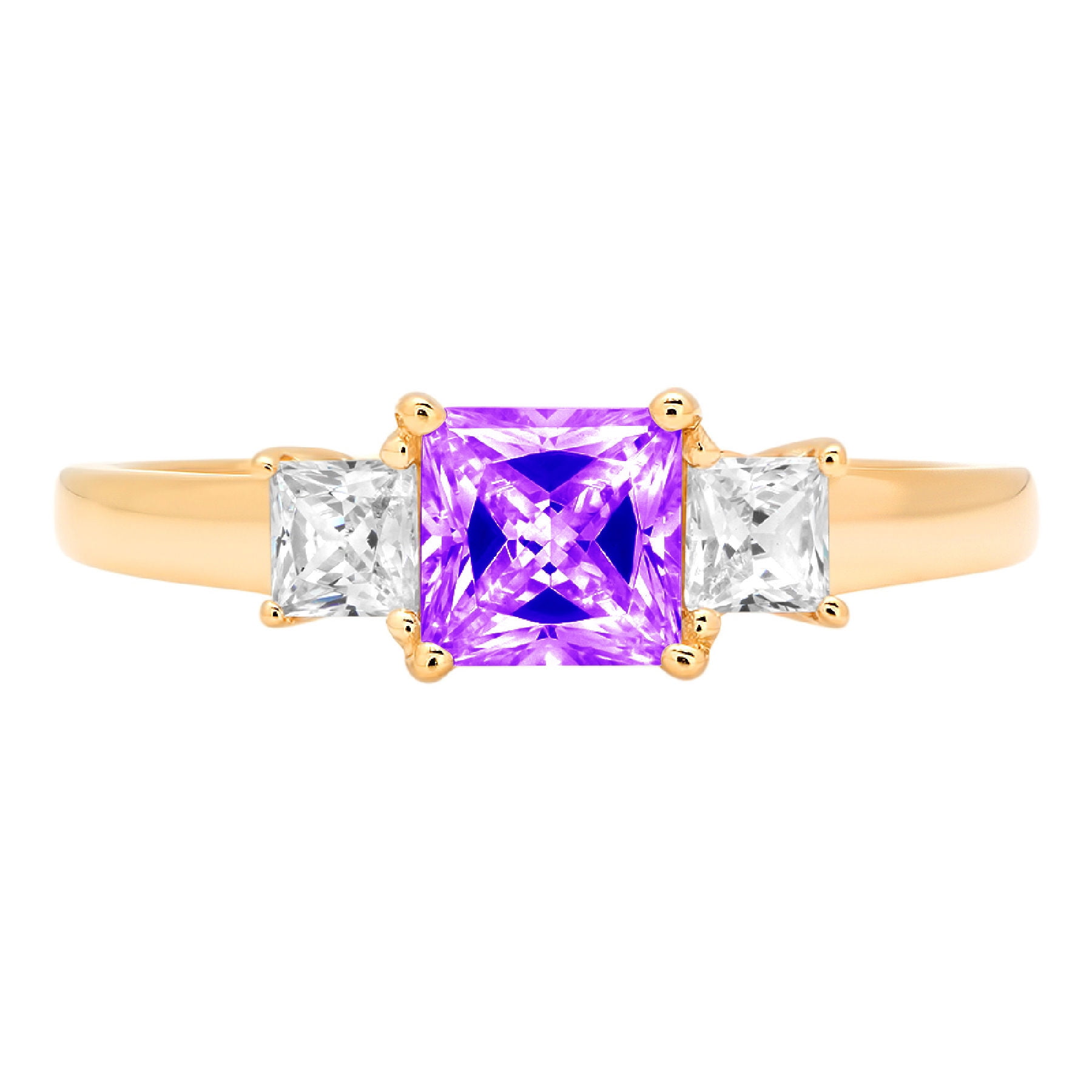 1.11ct princess cut purple natural amethyst 18k yellow gold anniversary ...
