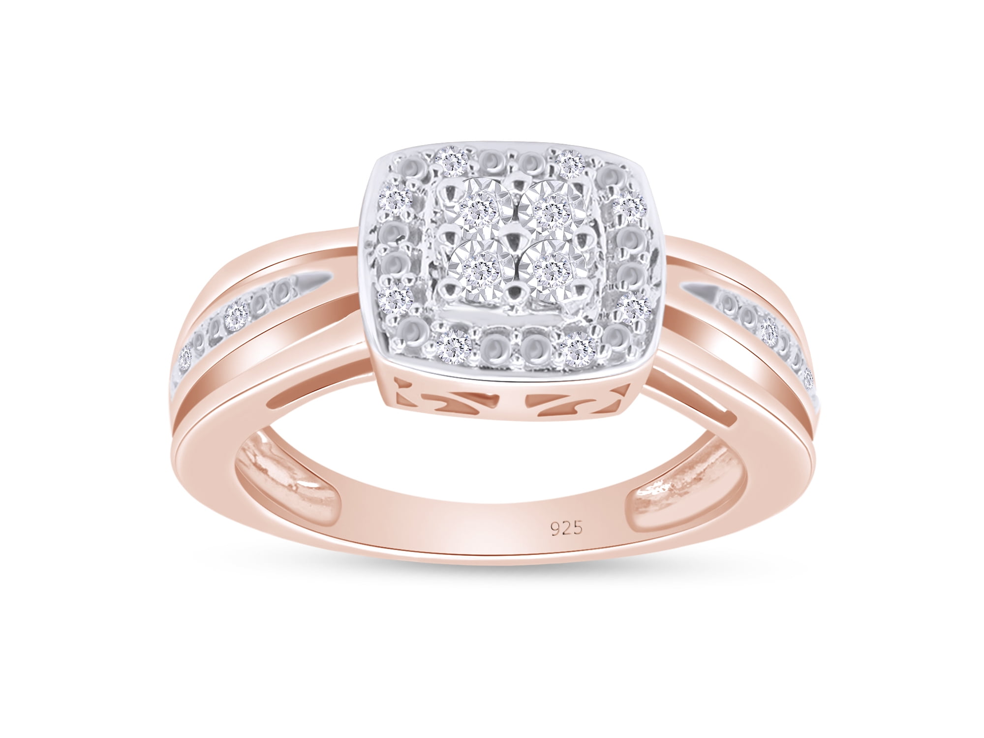 1/12 CT Round Cut Natural White Diamond Square Frame Engagement Ring In ...