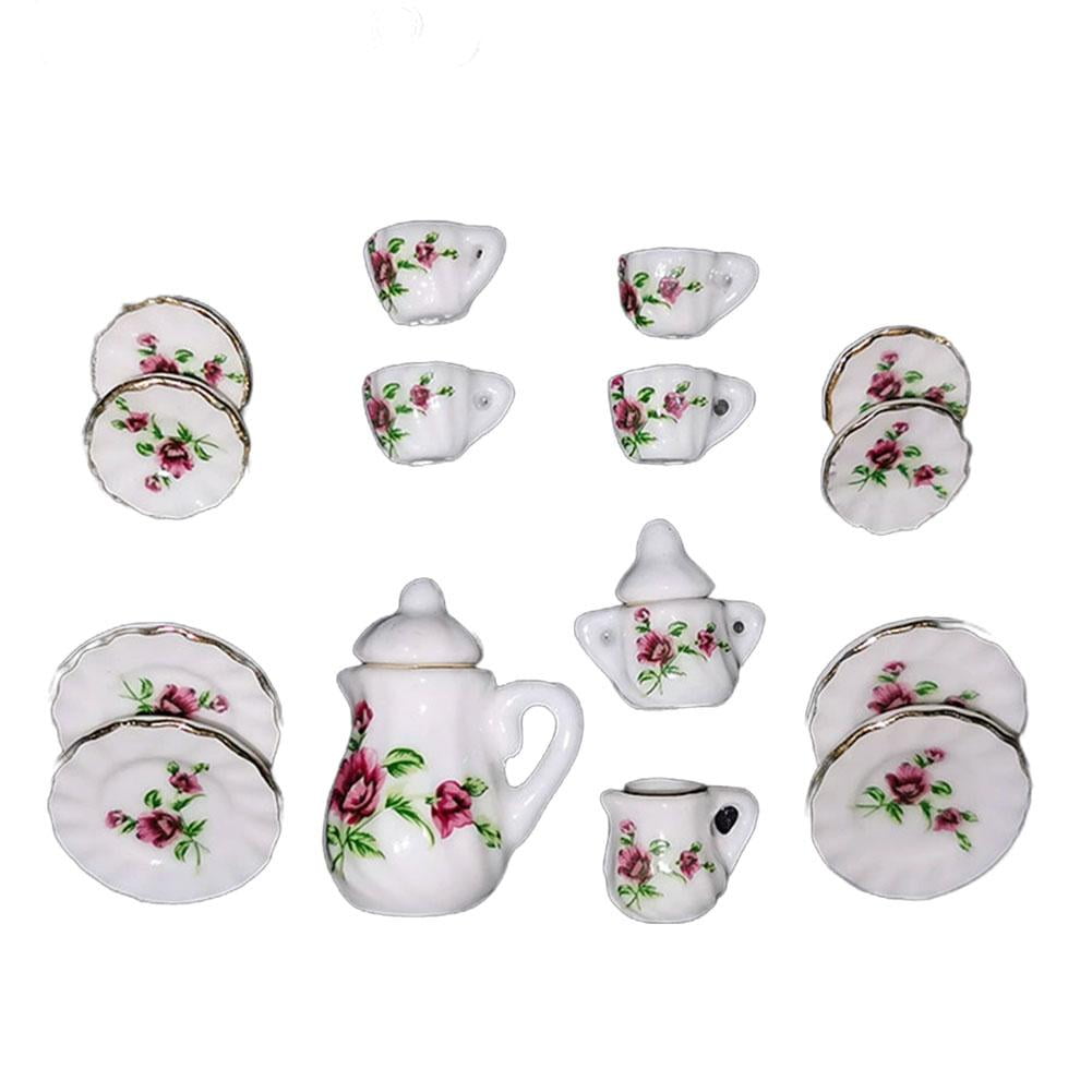 1:12 Ceramic Tea Set, 15pcs Miniature Porcelain Tea Cup Set Teapot Cup ...
