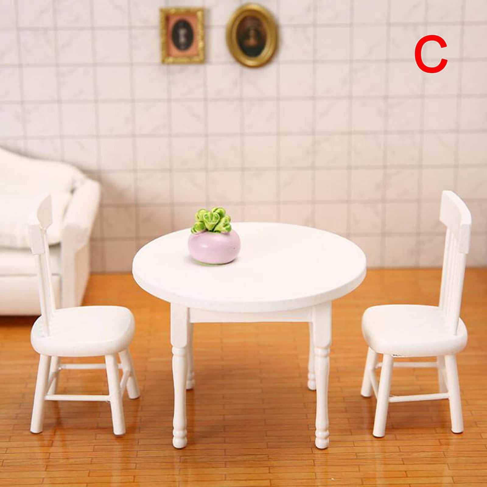 1/12 Dollhouse Miniature Furniture White Wooden Dining Table Chairs ...