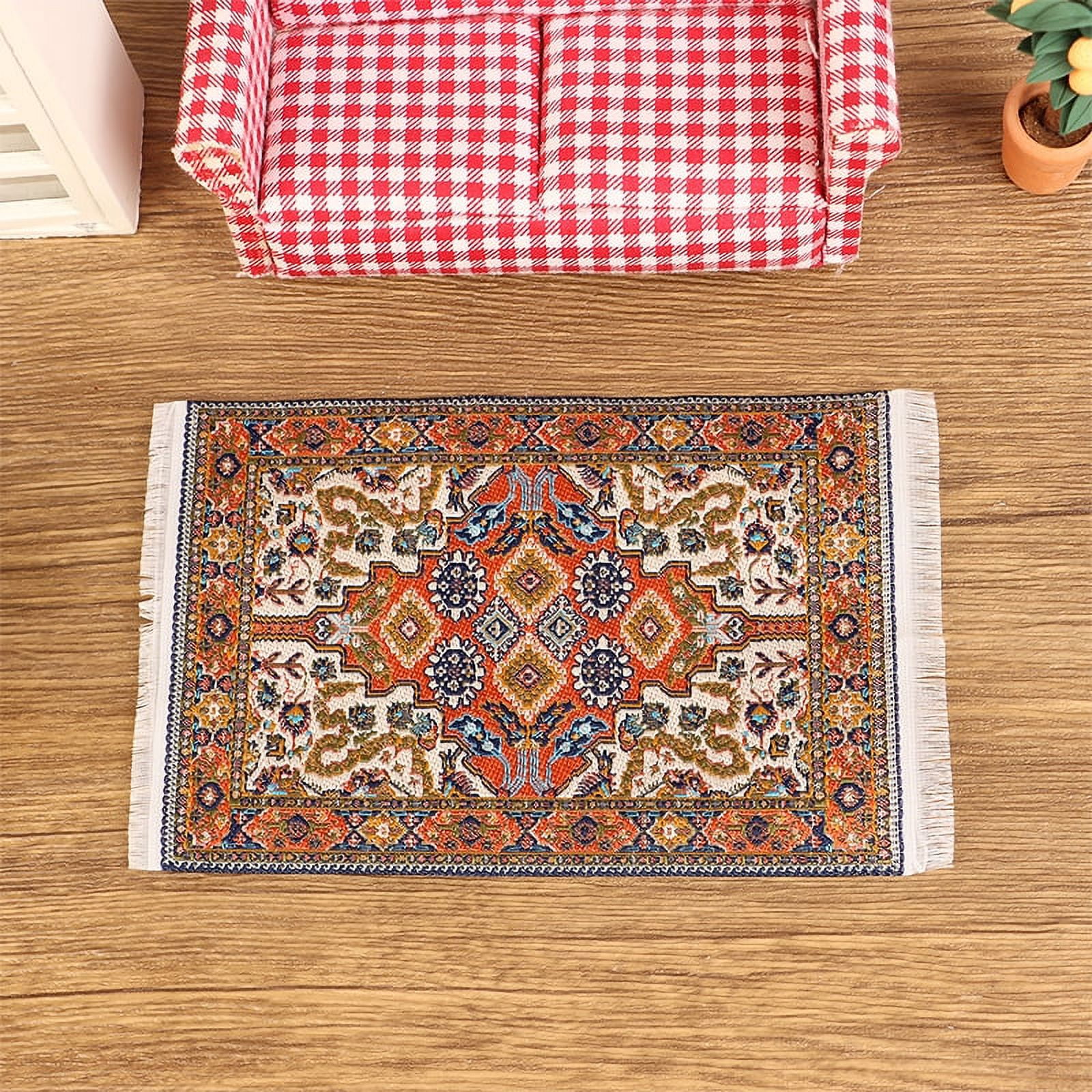 1:12 Dollhouse Miniature Handmade Woven Floor Mat Mini Floor Rug Cover ...