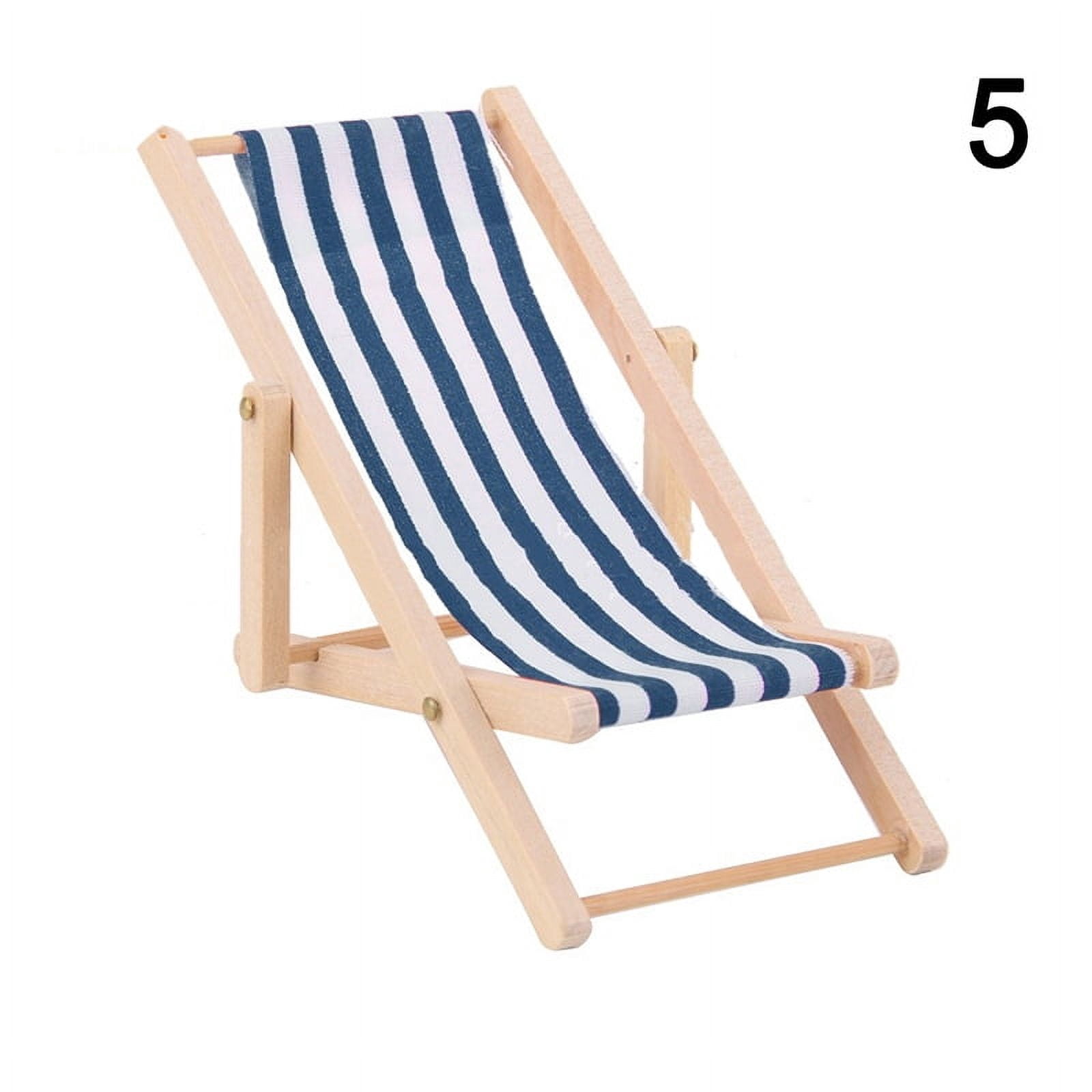 1:12 Mini Foldable Wood Beach Chair Recliner Sunbathing Chair Chaise ...