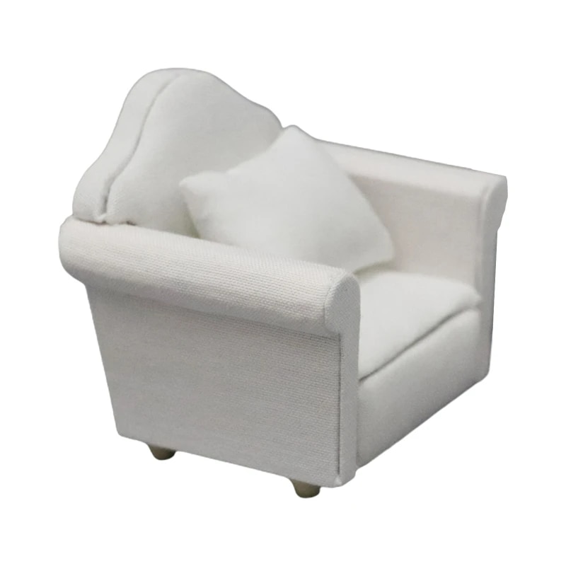 1/12 Mini Sofa Armchair Wooden Couch Toy Floral Sofa Throw Pillow Doll ...