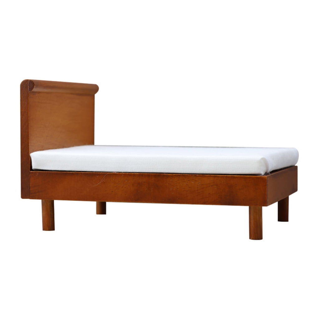 1:12 Scale Mini Wood Furniture Double Bed Model Miniature Bedroom ...