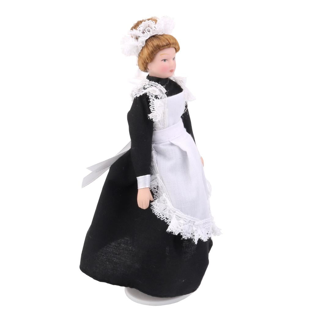 chiwanji 1:12 Scale Victorian Porcelain Maid Doll, Black Dress ...