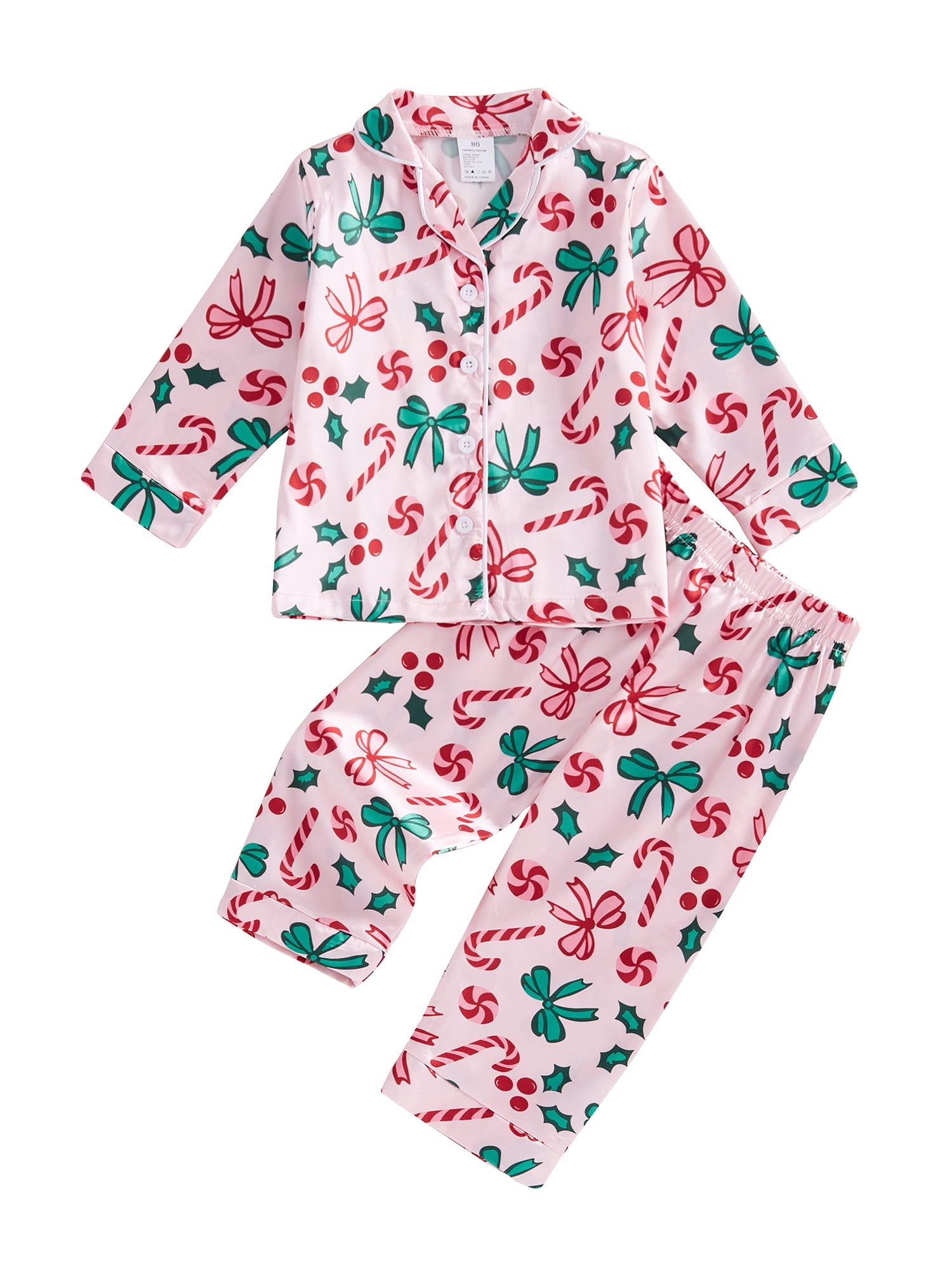 1-12 Years Kids Girls Christmas Pajama Sets Cute Bow/Candy Cane Print ...