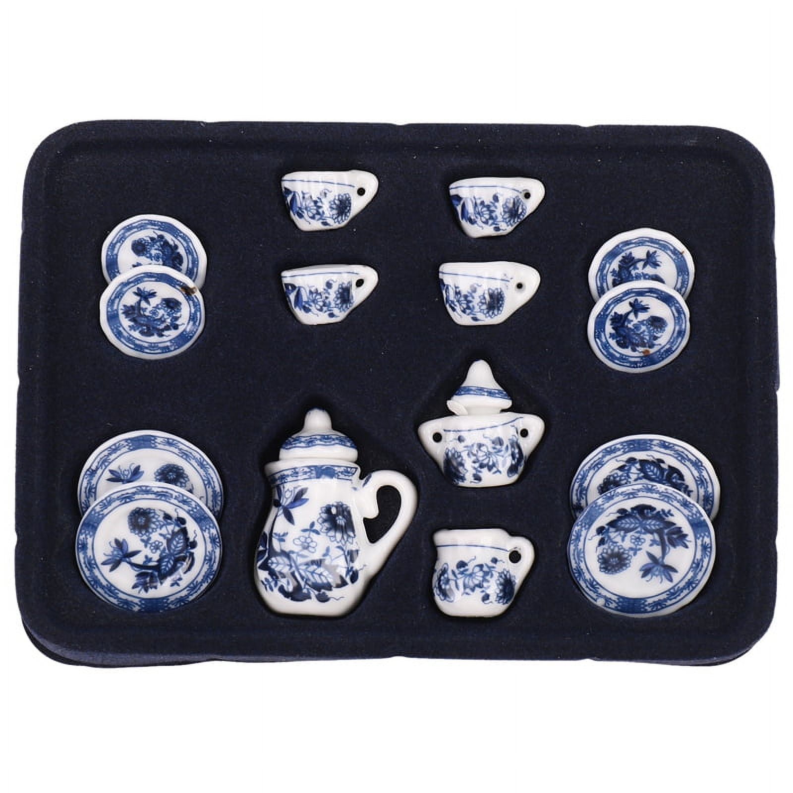 1/12th Dining Ware China Ceramic Tea Set Dolls House Miniatures Blue ...