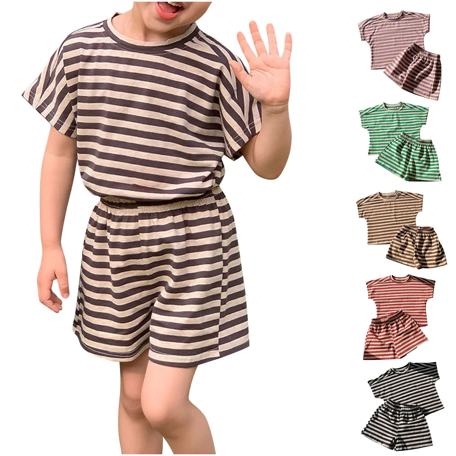 1-12y Kids Clothing Sets Cotton Striped Short Sets Girls Boys Short ...