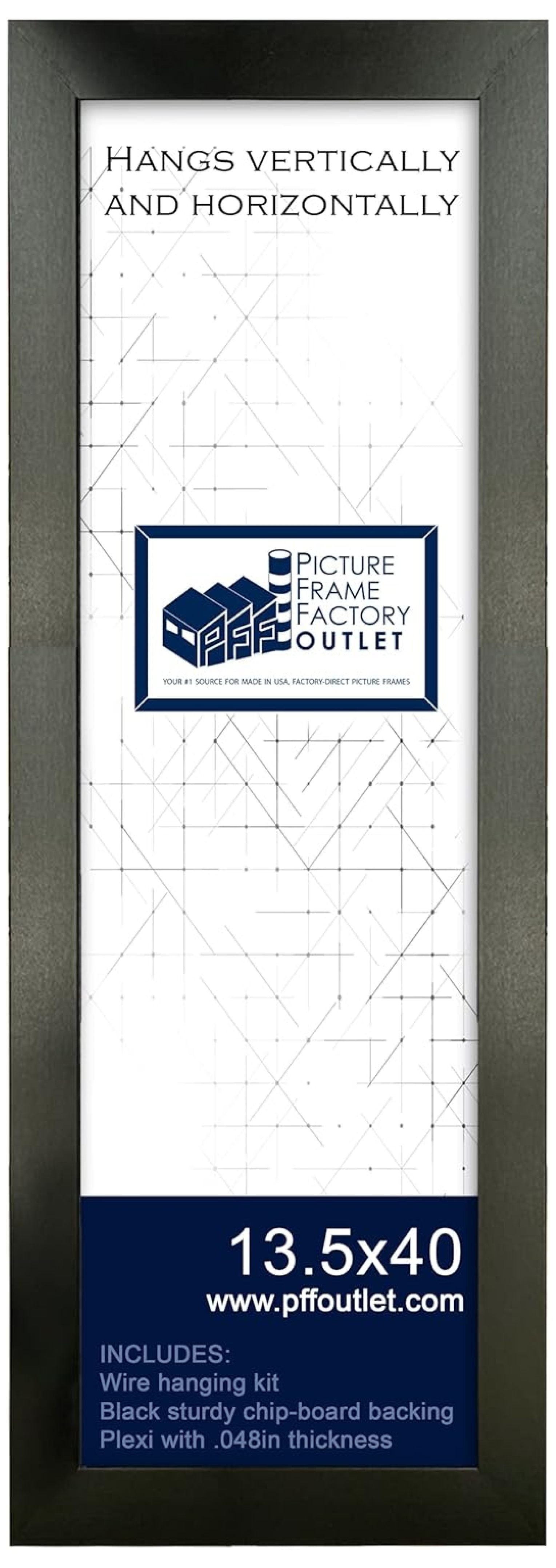 (1) 13.5"x40" Picture Frame - 1.25" Flat Black Profile - Hanging Hardware and Plexiglass ...