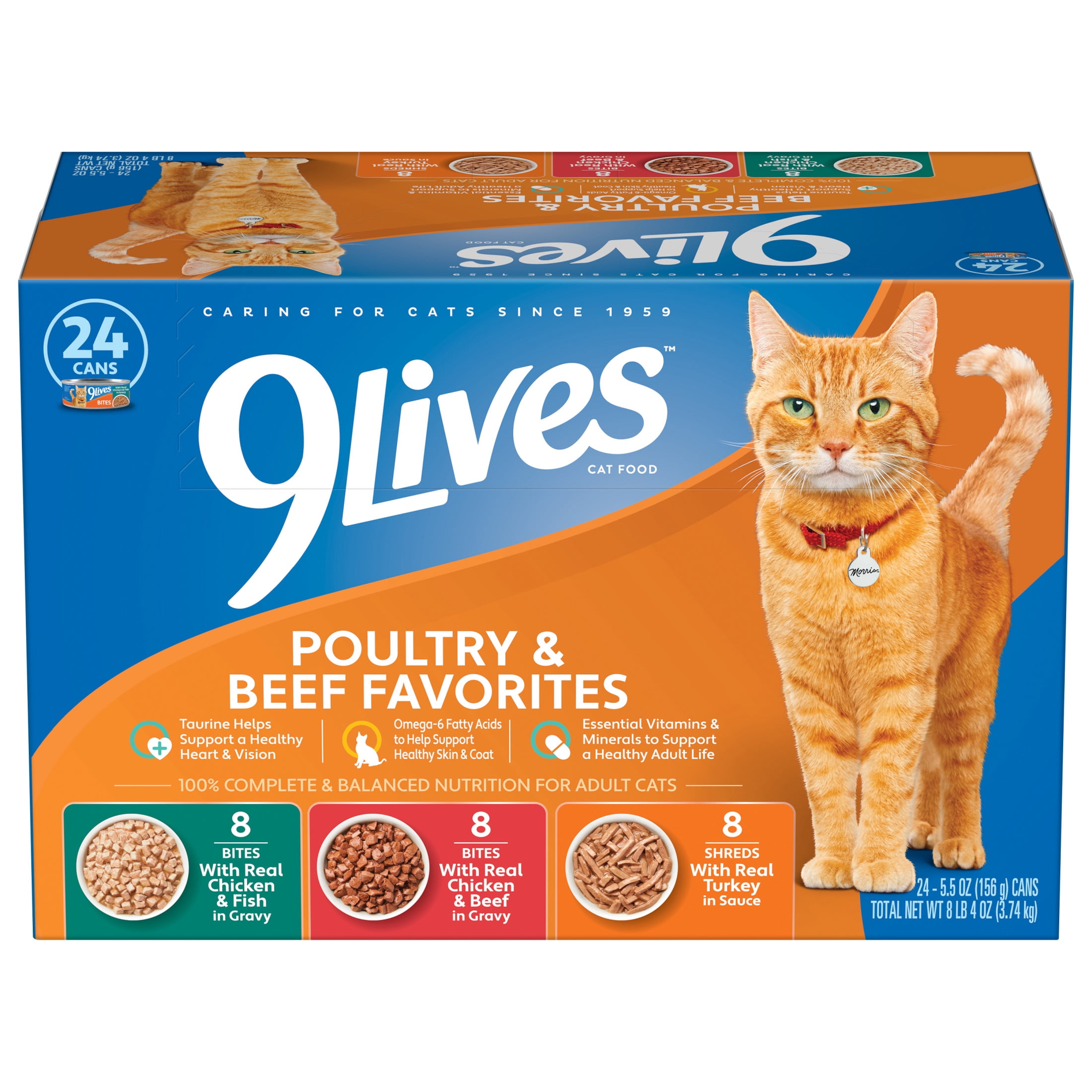 9Lives Poultry & Beef Favorites Wet Cat Food Variety pack, 5.5 oz. Cans ...