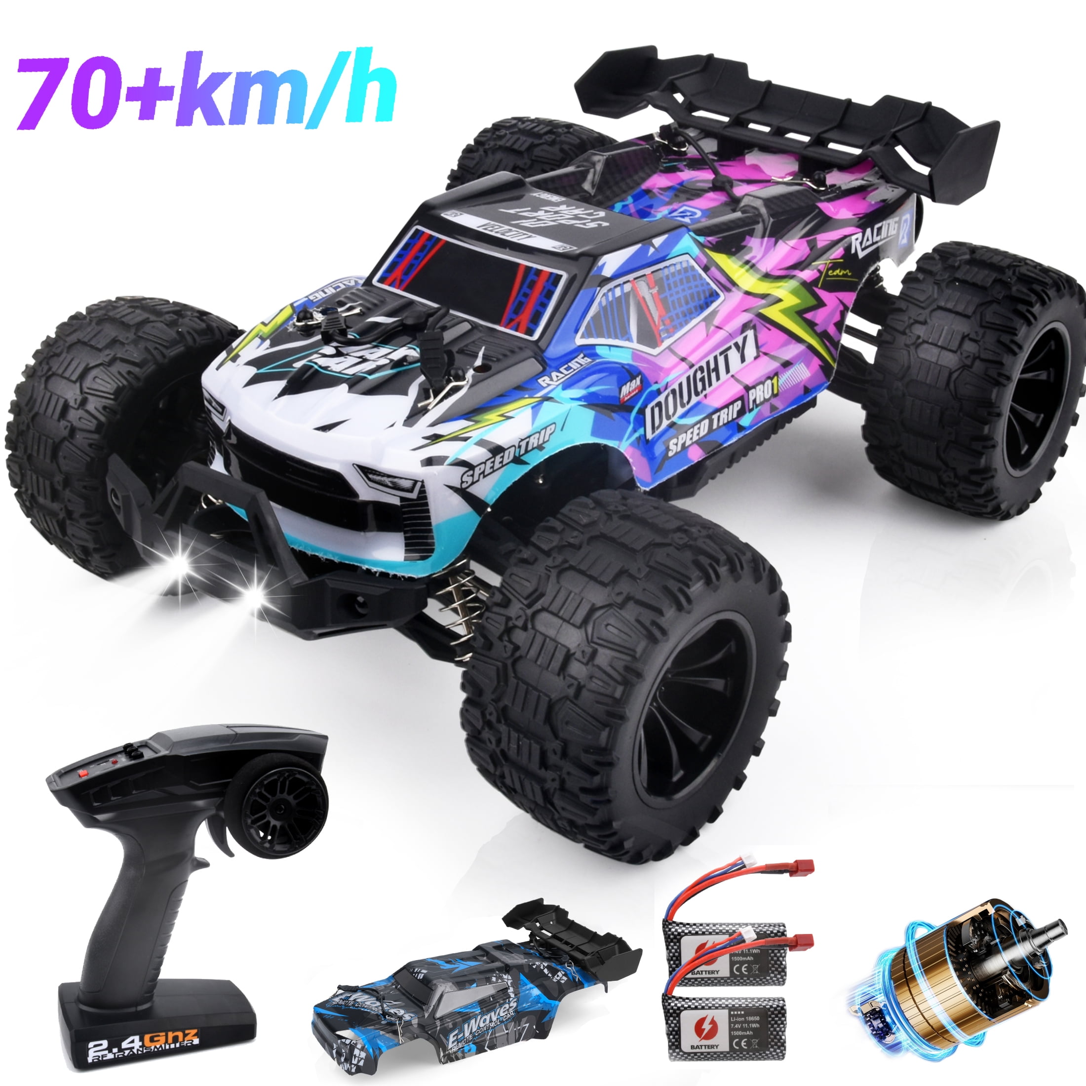 1:14 Brushless Fast RC Car for Adults Boys 45+MPH All Terrains 4X4 RTR ...