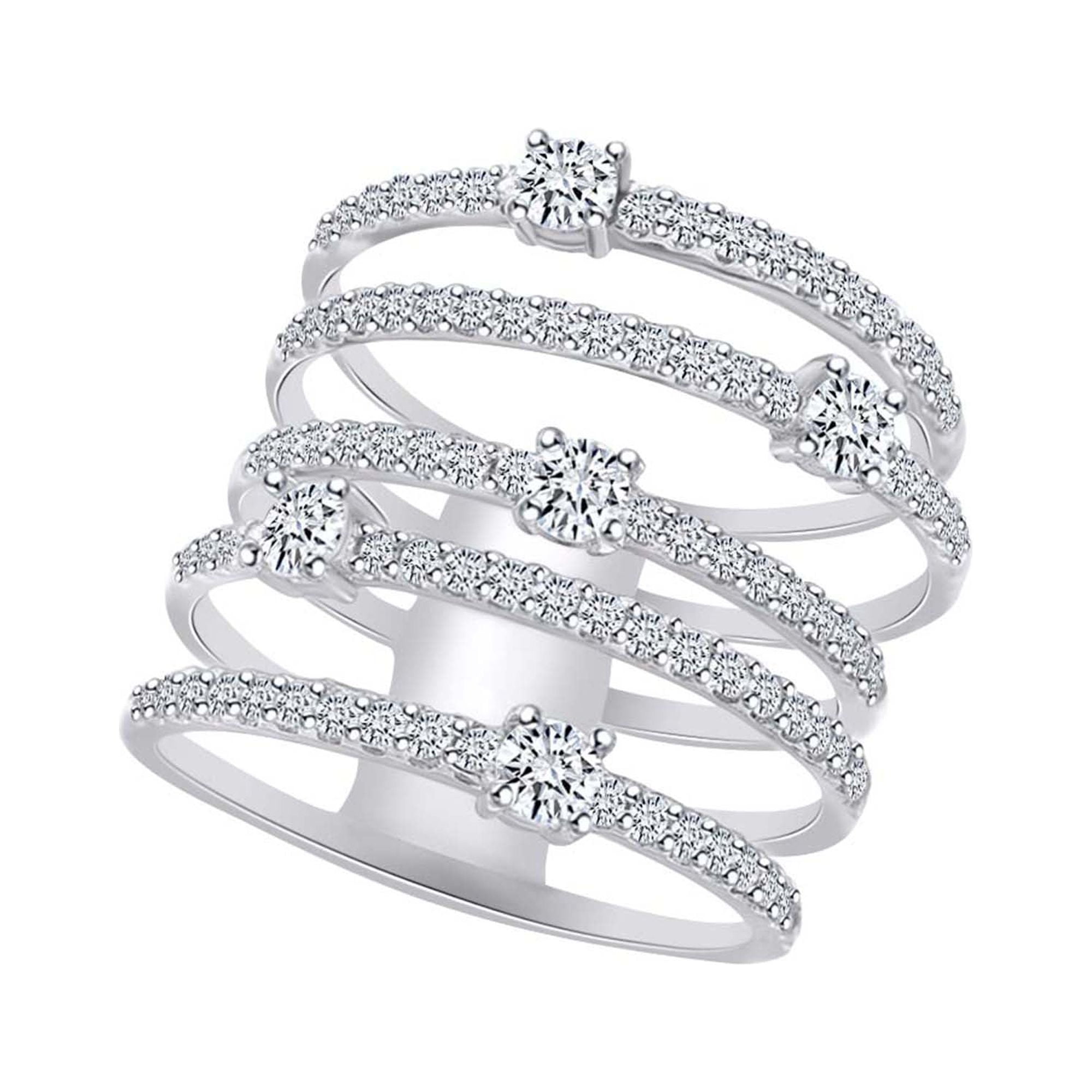 AFFY 1.15 Carat (Ctw) Round Shape White Natural Diamond Five Row ...