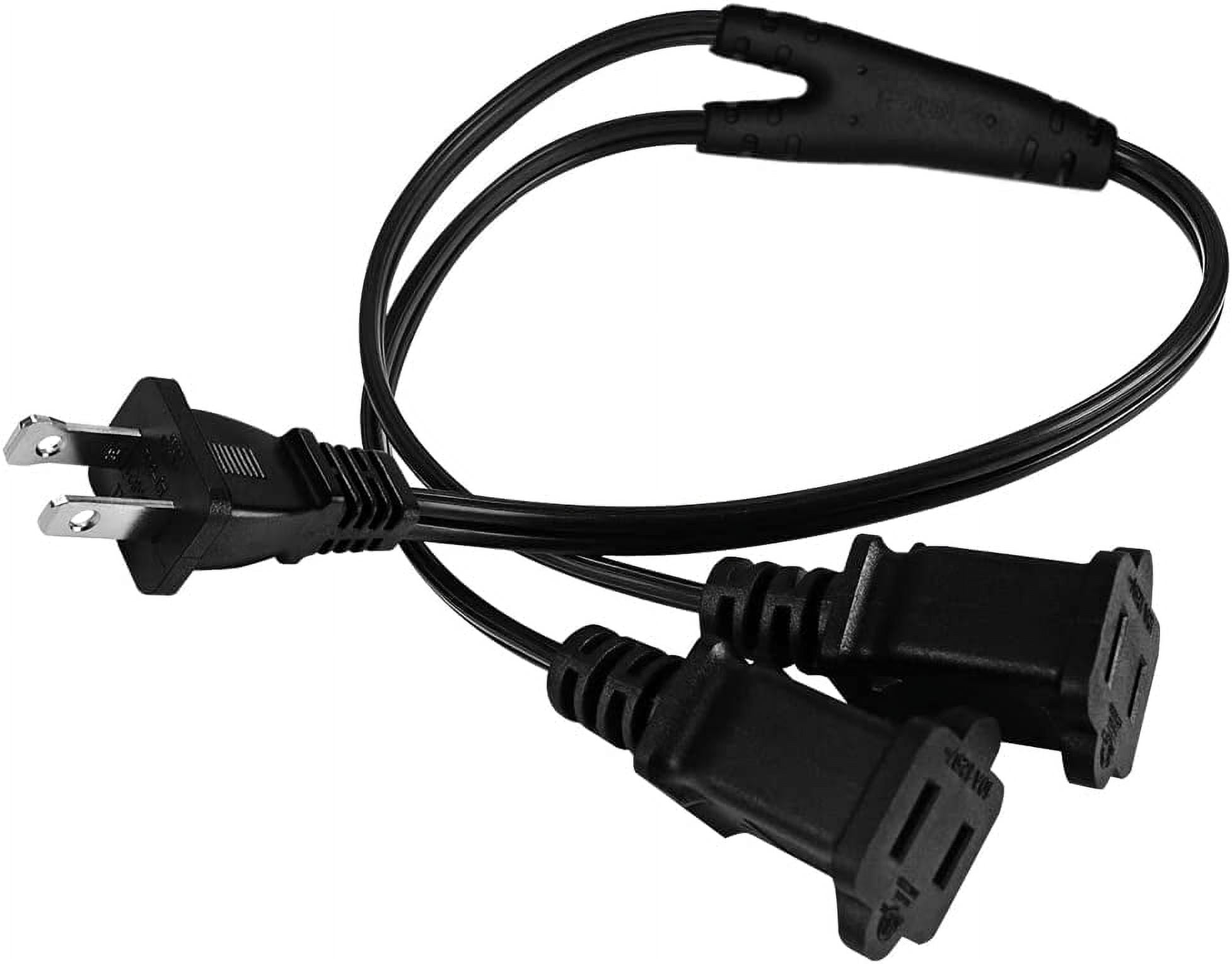 Toptekits 5ft 2-Prong Extension Cord, NEMA 1-15P to Dual 1-15R Splitter ...