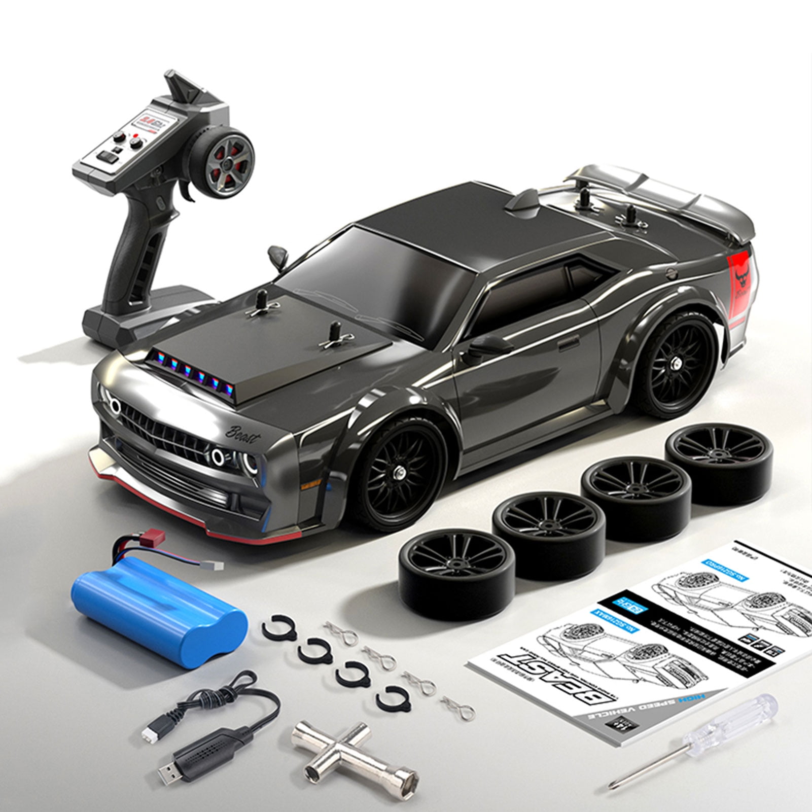 Flypear 1:16 4WD Brushless RC Car, 70KM/H High Speed with Drift Tires ...