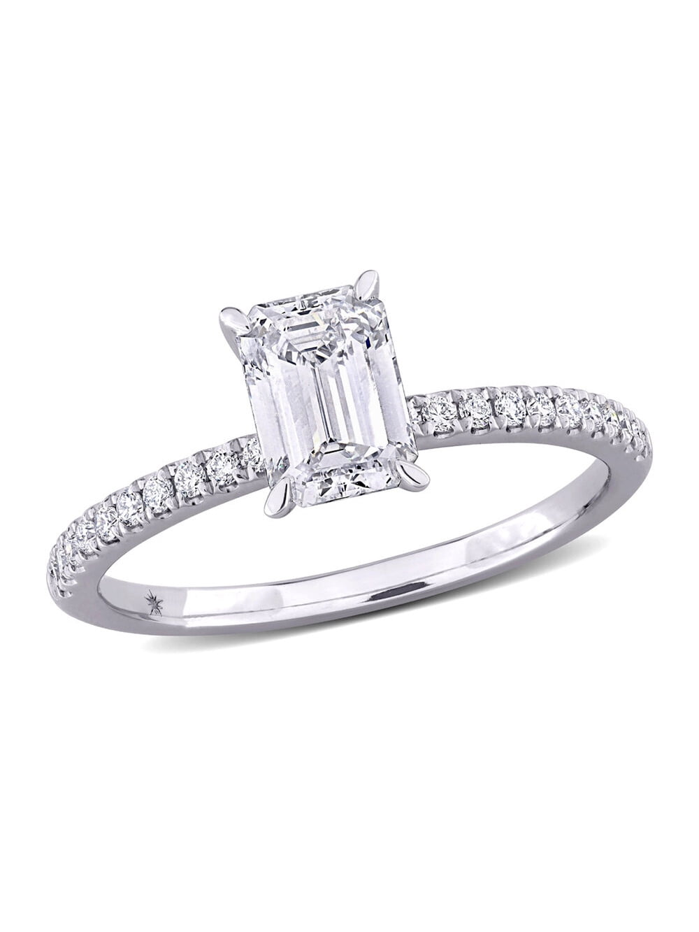 1.16 Carat (Ctw VS1-VS2, G-H) Lab-Grown Emerald-Cut Diamond Engagement Ring 14k White Gold ...