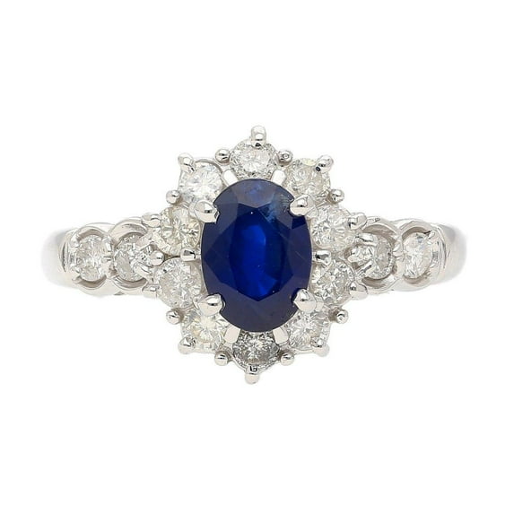 1.16 Carat Oval Blue Sapphire and Diamond Textured Halo Platinum Ring ...