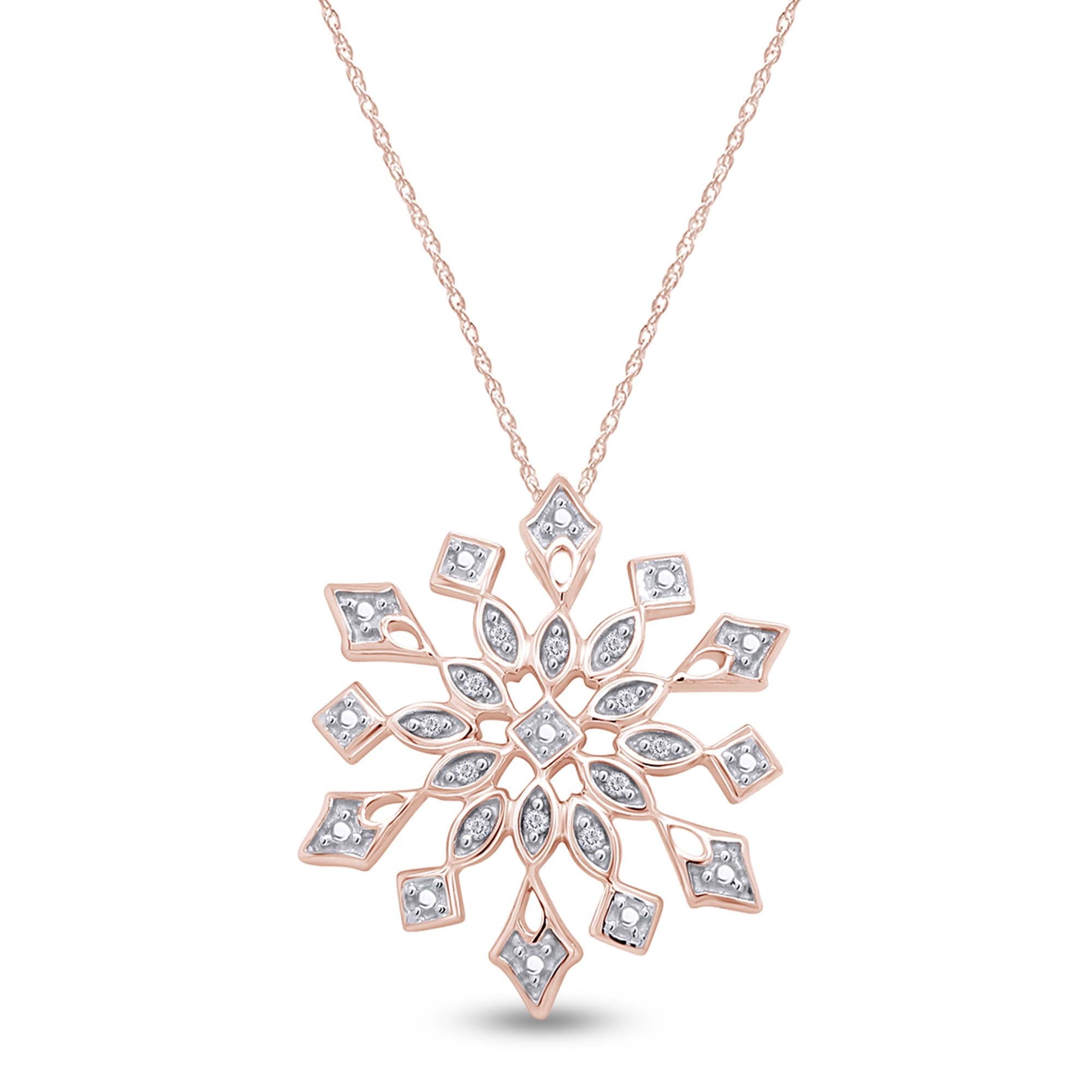 AFFY Genuine Natural Diamond Snowflake Pendant Necklace 14k Yellow Gold ...