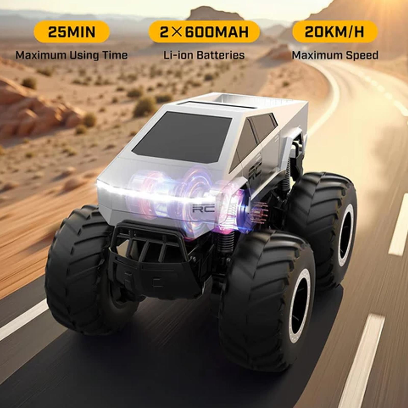 1:16 RC Car, Large Cyber truck Toy Model 4WD with Batteries, LED ...