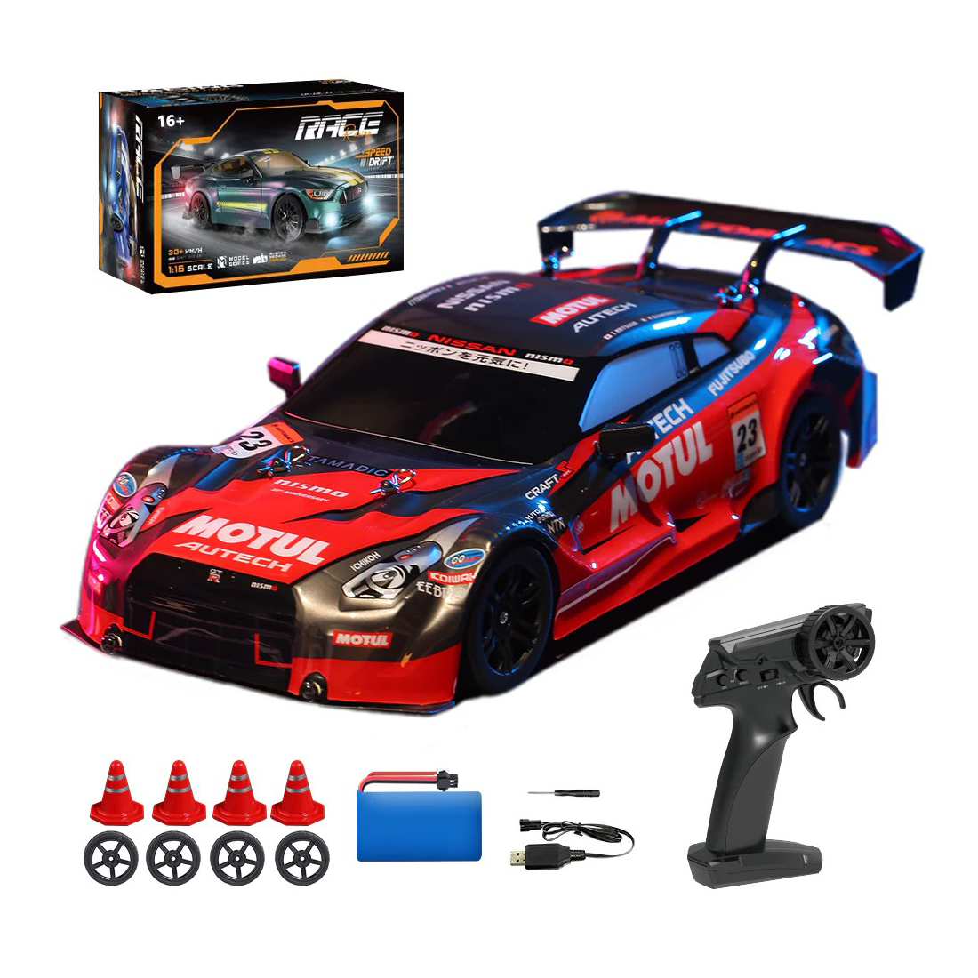 1:16 Scale 4WD RC Drift Car, 2.4GHz Remote Control Racing Car with LED ...