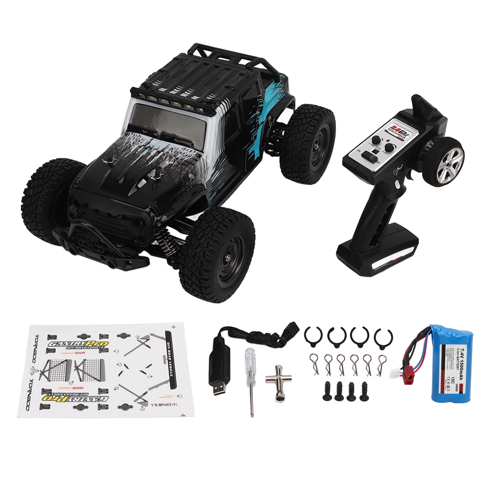 1:16 Scale RC Truck 1/16 Remote Control High Speed Car Full Scale Off Road Vehicle Blue ...