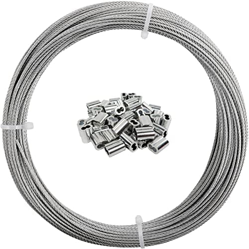1/16 Wire Rope, 200FT 304 Stainless Steel Cable with 100Pcs Crimp ...