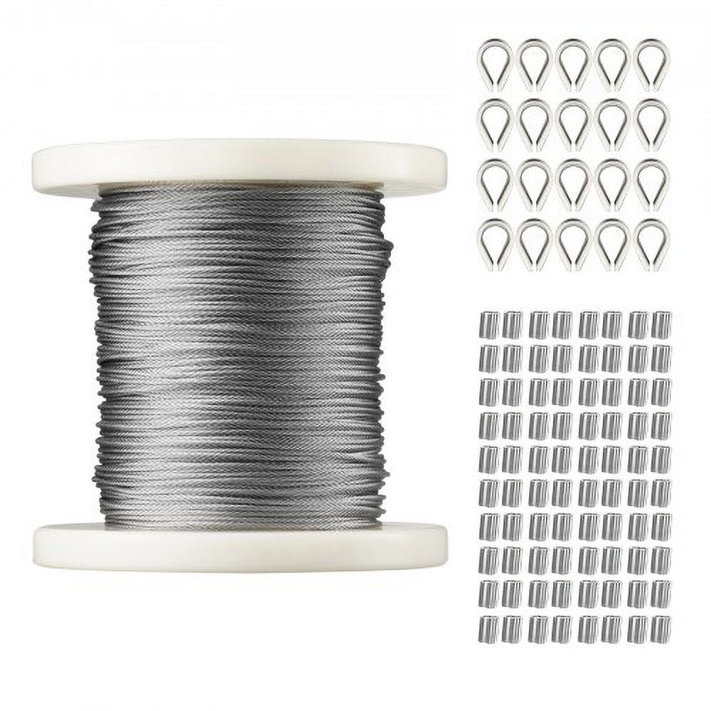 1/16 Wire Rope Kit, 304 Stainless Steel Cable with 80 Sleeves and 20 ...