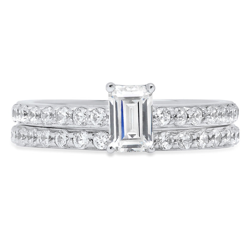 1.16 ct Emerald Cut Clear Simulated Diamond Gem Real 18k White Gold ...